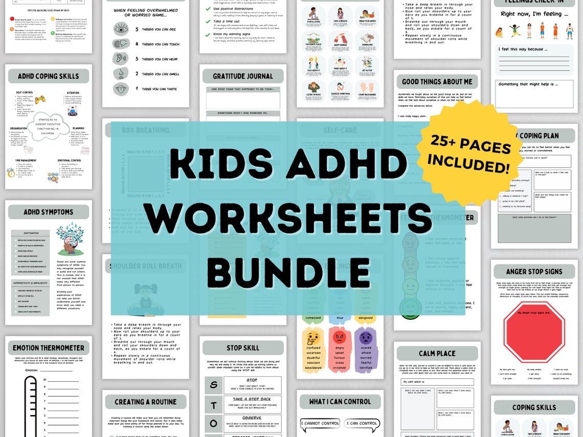 ADHD Worksheet for Kids ADHD Coping Skills for Kids Bundle ADHD ...