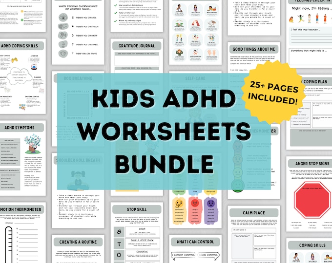 ADHD Coping Skills Bundle for Kids Teens 7 Pages Set Mental Health ...