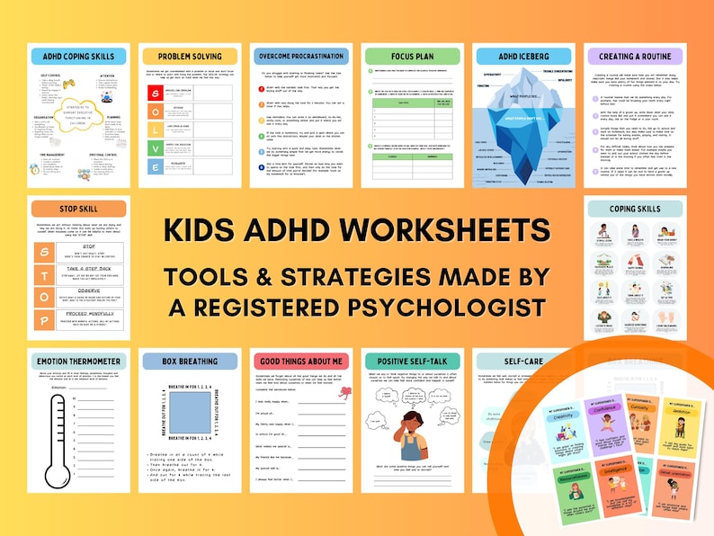 ADHD Worksheets Mega Bundle for Kids, Practical Tools for Emotional ...