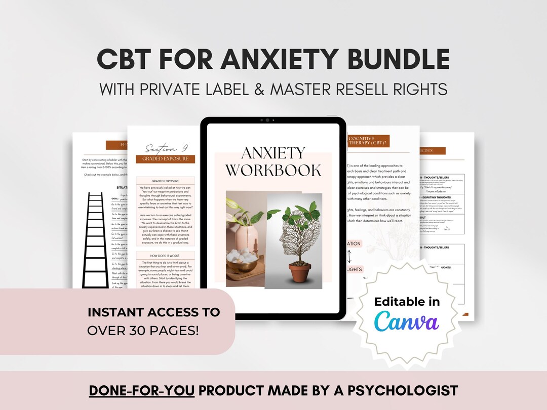 CBT Anxiety Worksheets Bundle: Canva Editable, Resell Rights (digital ...