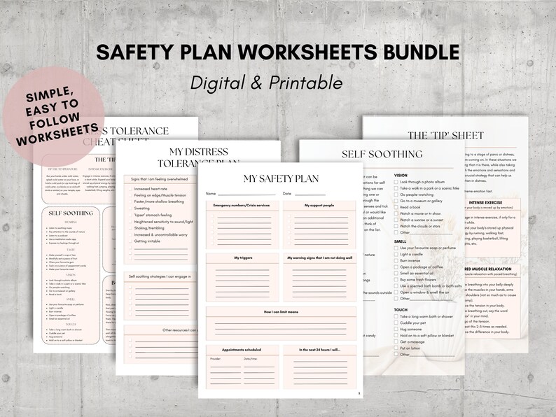Safety Plan Worksheets Bundle for Therapist PDF Fillable - Etsy