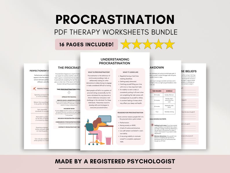 Overcoming Procrastination Worksheets Bundle With Coping Skills for ...