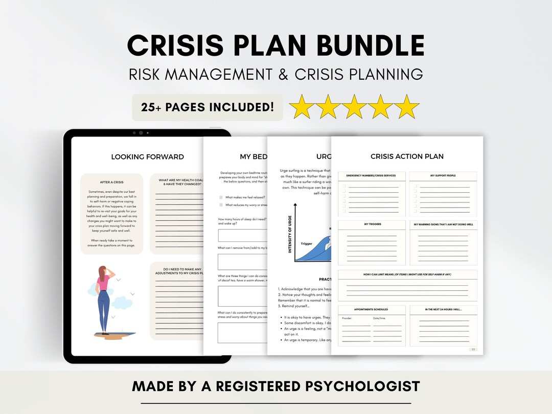 Crisis Plan Therapy Worksheets With Risk Management & Distress ...
