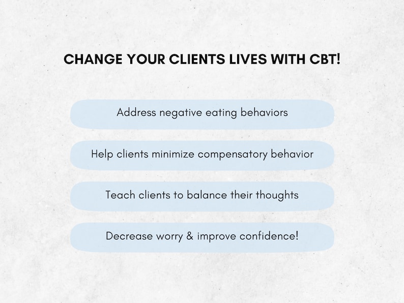 CBT for Eating Disorders Worksheets: Therapy Handouts (printable ...