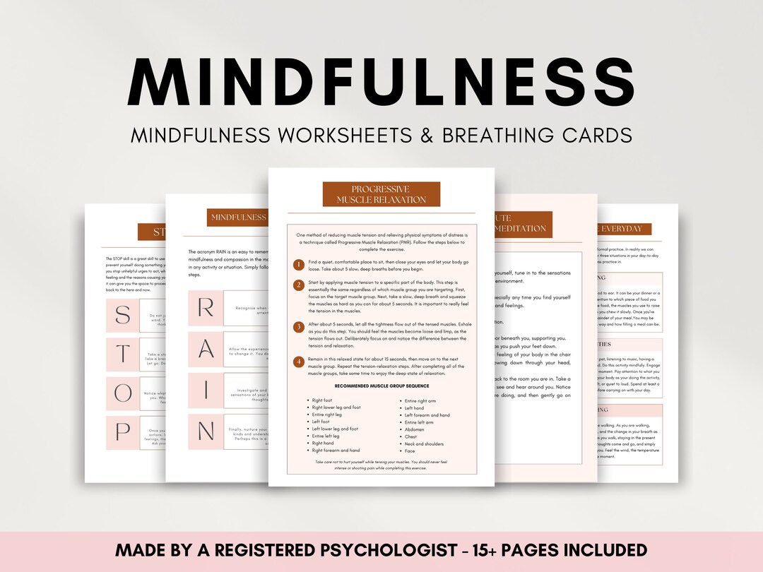 Mindfulness Worksheets for Adults and Teens Made by Psychologist ...