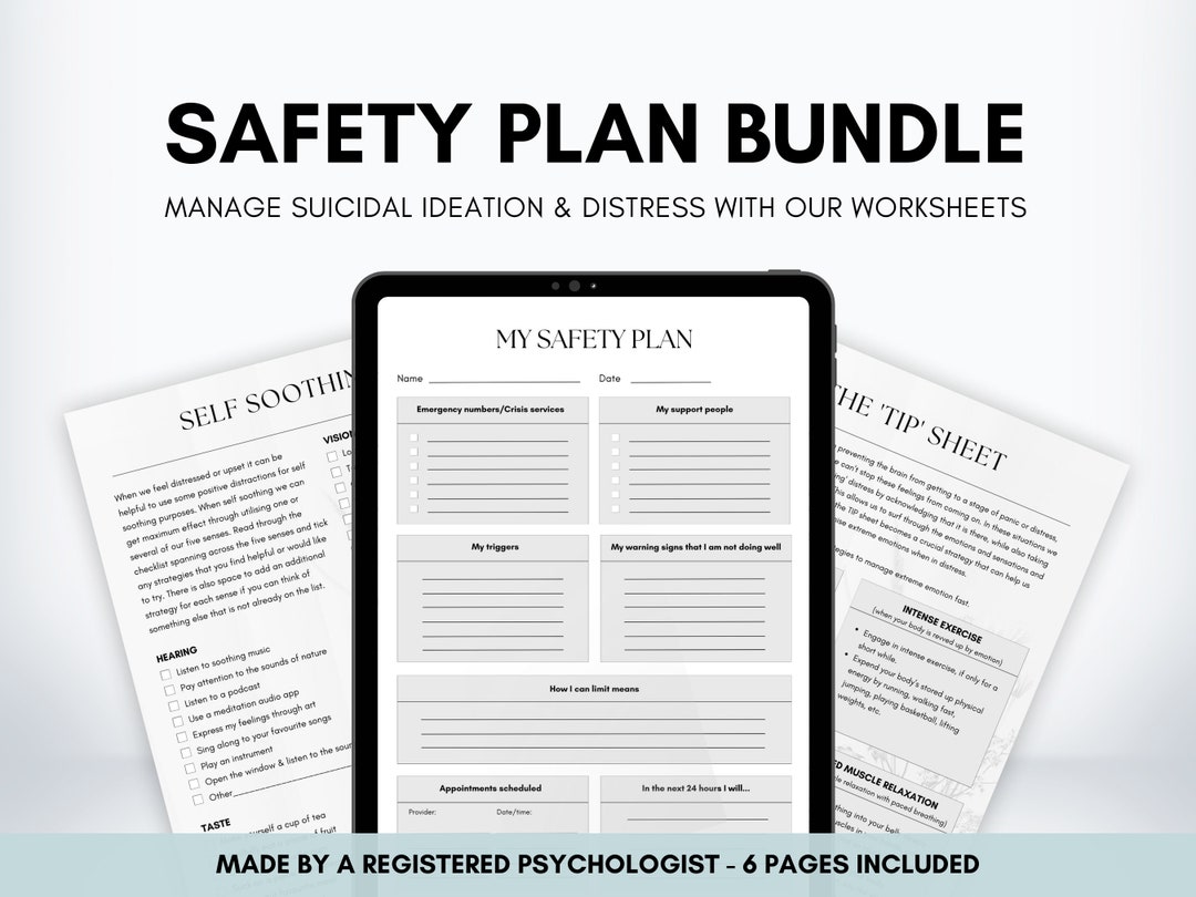 Safety Plan Mental Health Bundle, Distress Tolerance Worksheets for ...