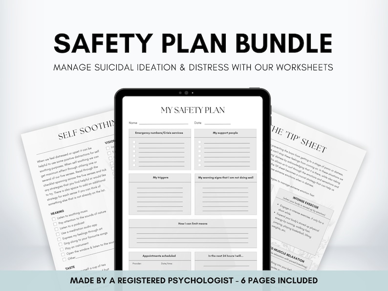 Safety Plan Mental Health Bundle, Distress Tolerance Worksheets for ...