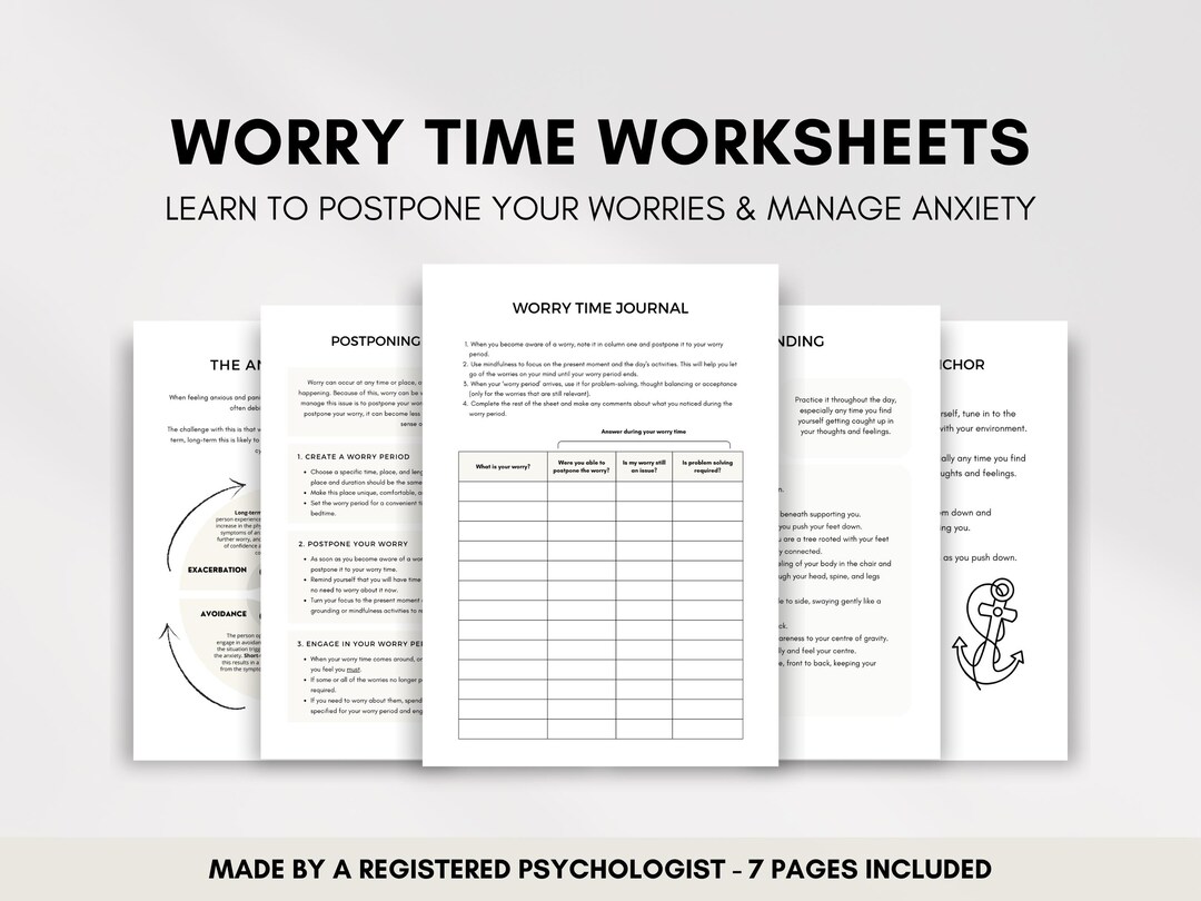 Anxiety Worksheets for Managing Worry and Stress, Postpone Worries With ...