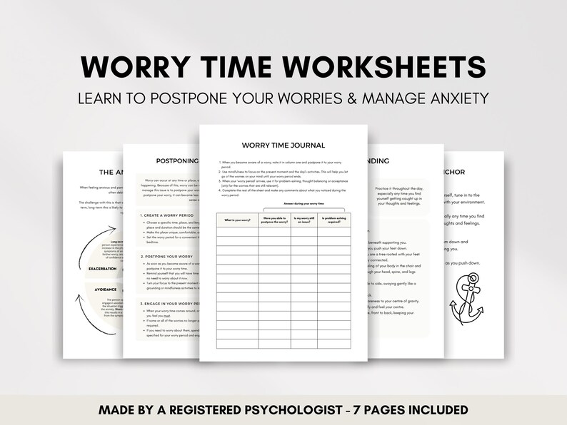 Anxiety Worksheets for Managing Worry and Stress, Postpone Worries With ...