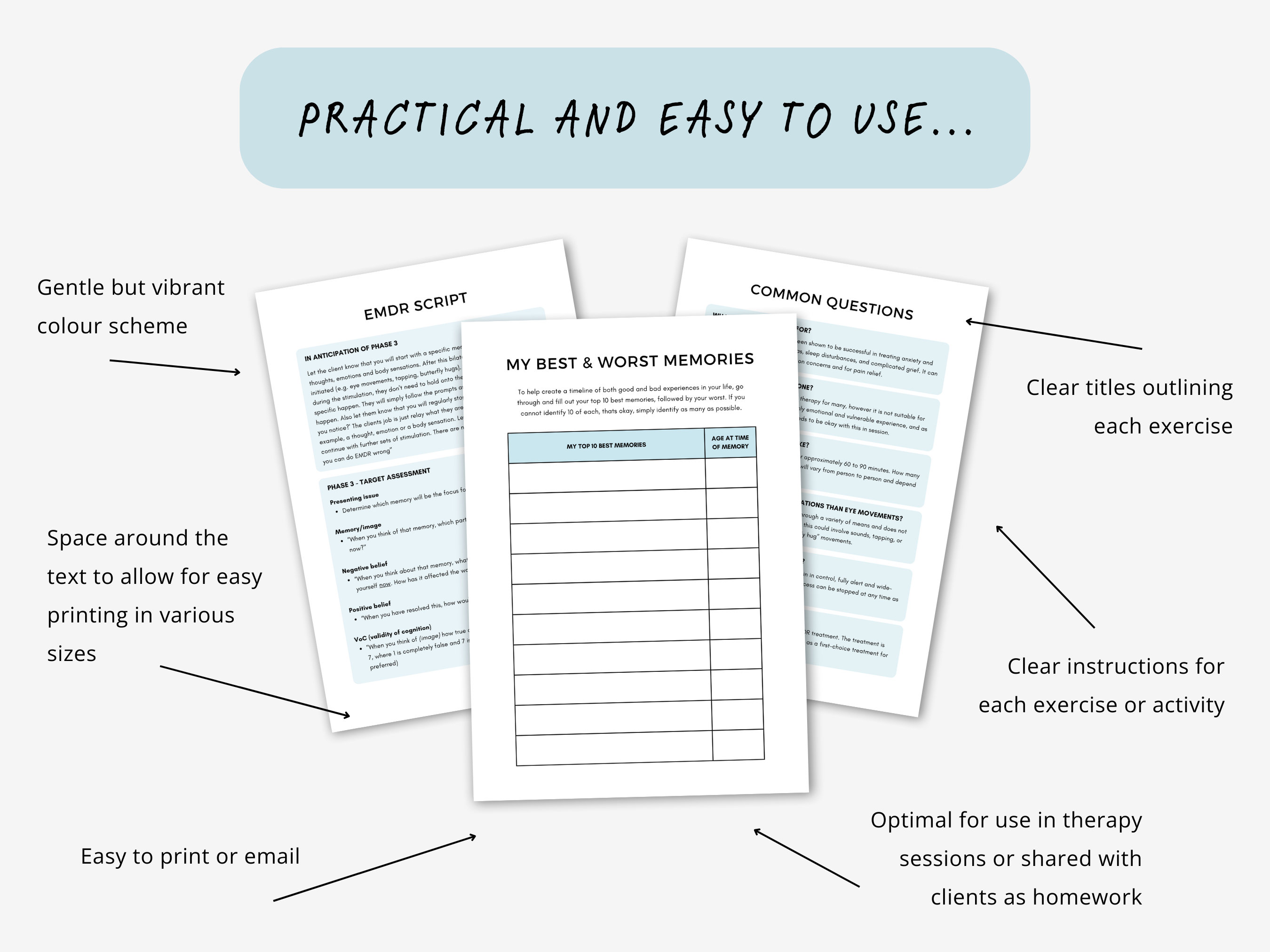 EMDR Therapy Worksheets and Case Notes Template Bundle for Therapist or ...