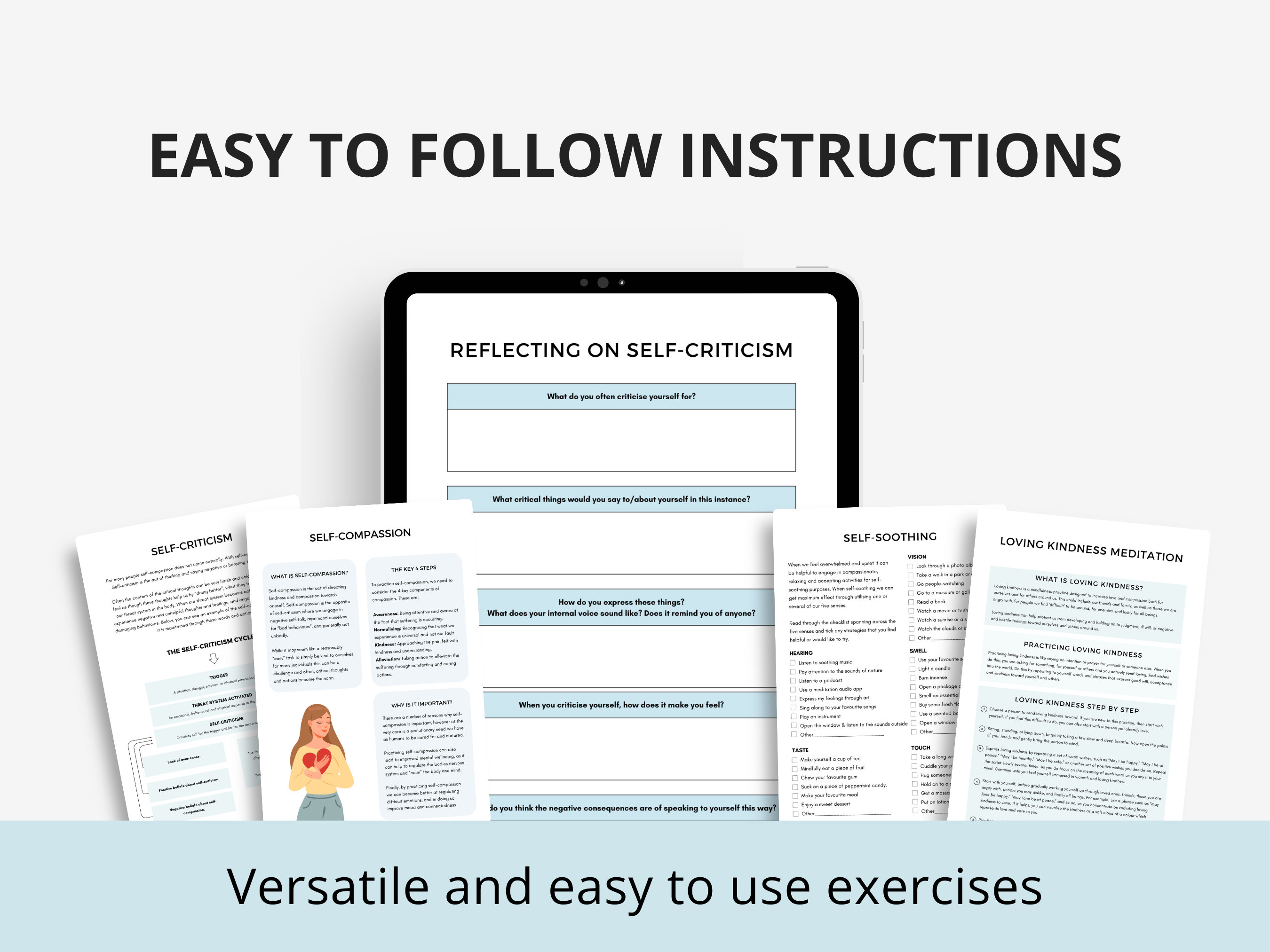 Self Compassion Worksheet Bundle to Learn Self-compassion and Positive ...