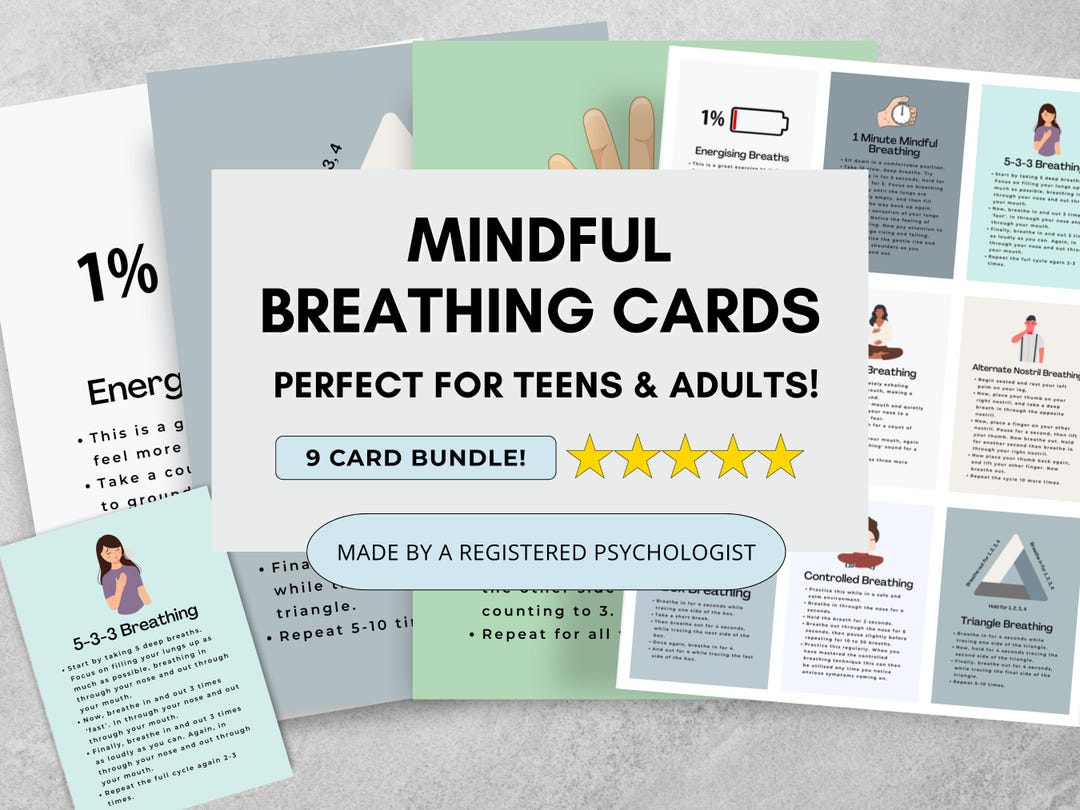 Mindful Breathing Exercise Cards for Teens & Adults Emotional ...