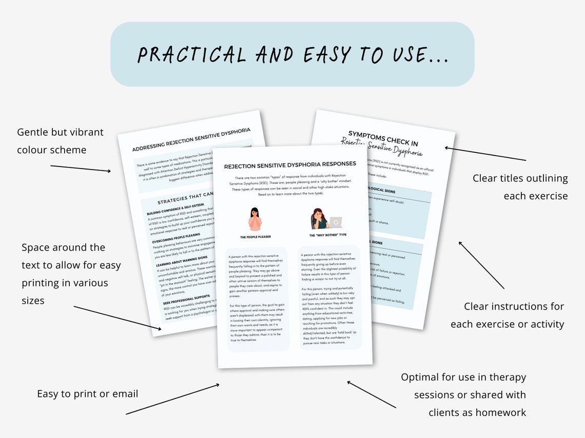 RSD Worksheet Bundle: Rejection Sensitive Dysphoria, Therapist Resource ...