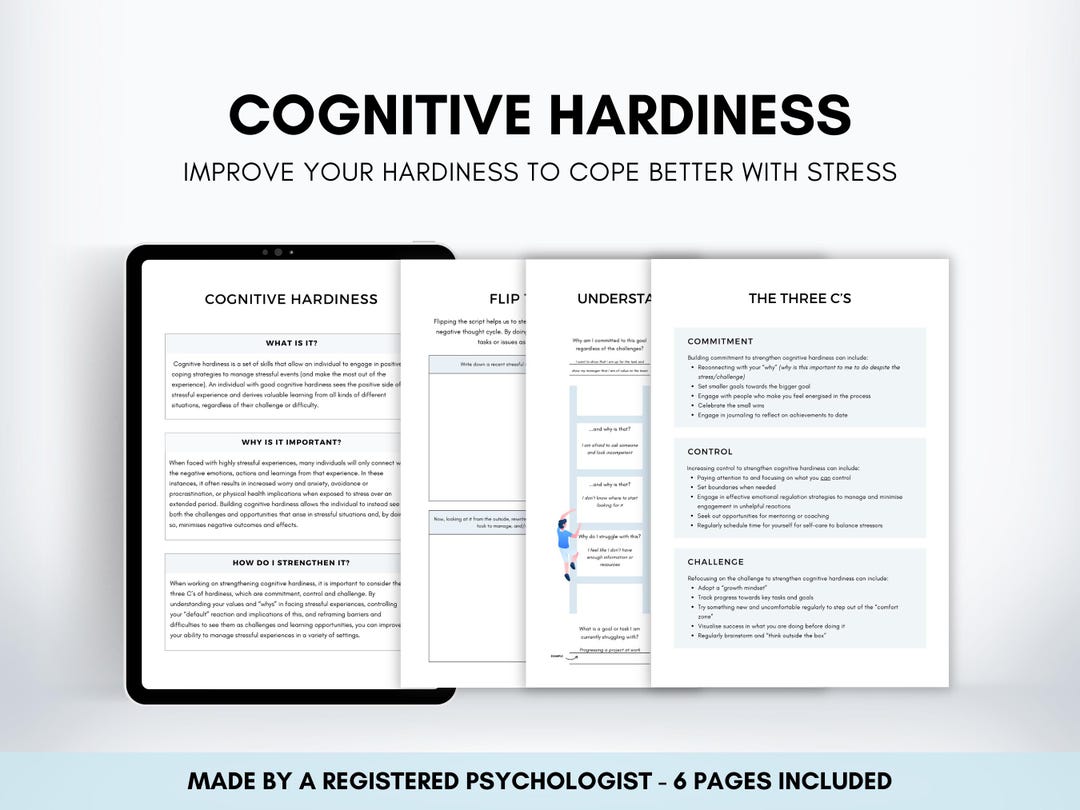 Cognitive Hardiness Worksheets: Stress, Anxiety & Resilience (digital ...