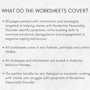 DBT Worksheets Bundle: Borderline Personality Disorder, Emotional ...