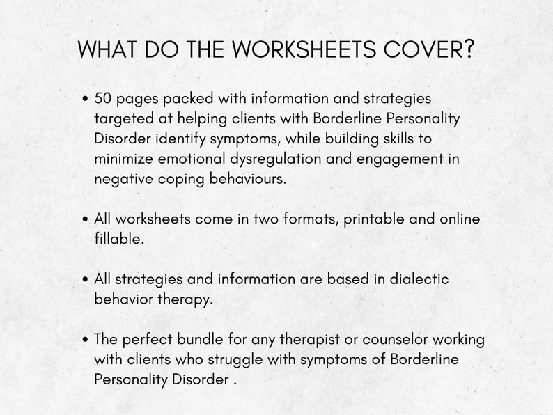 DBT Worksheets Bundle: Borderline Personality Disorder, Emotional ...