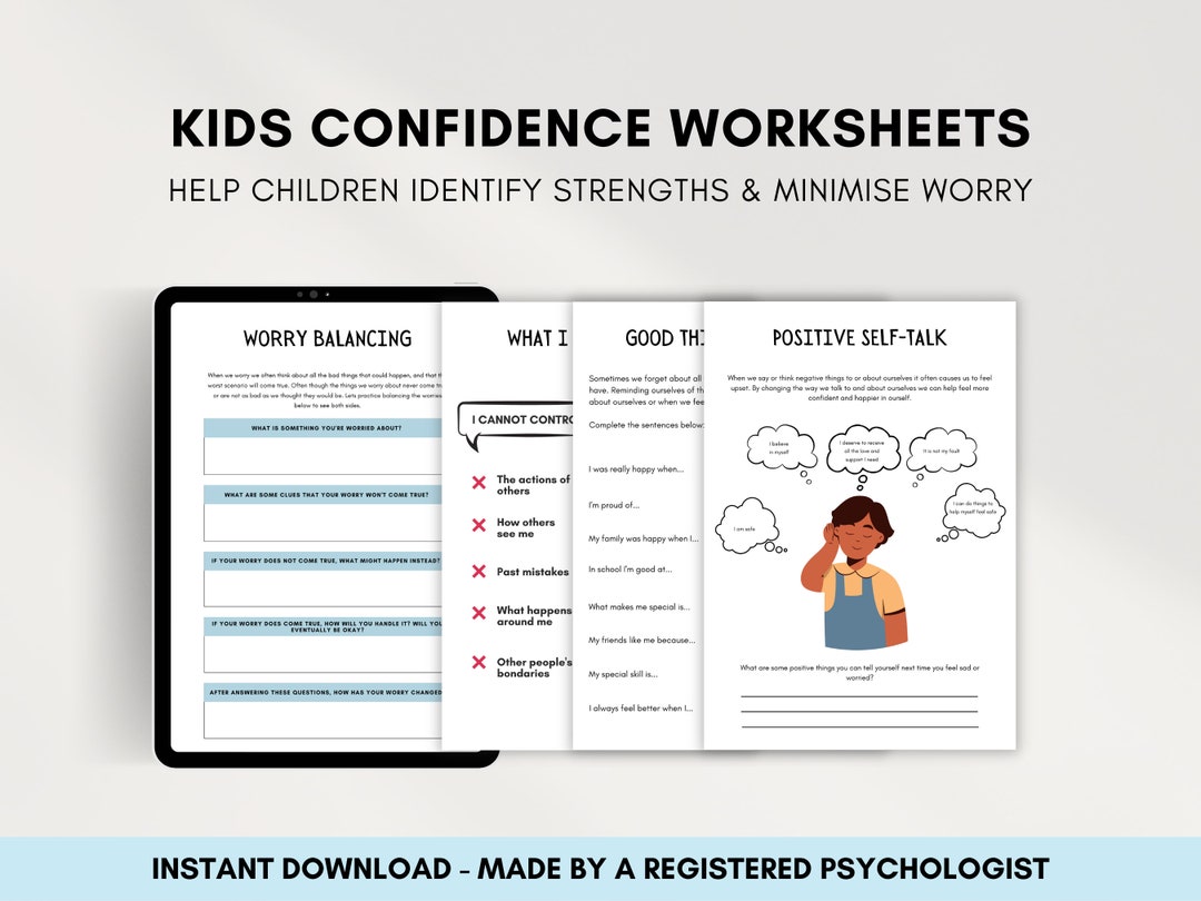 Kids Confidence Building Worksheets Bundle, Positive Self Talk ...