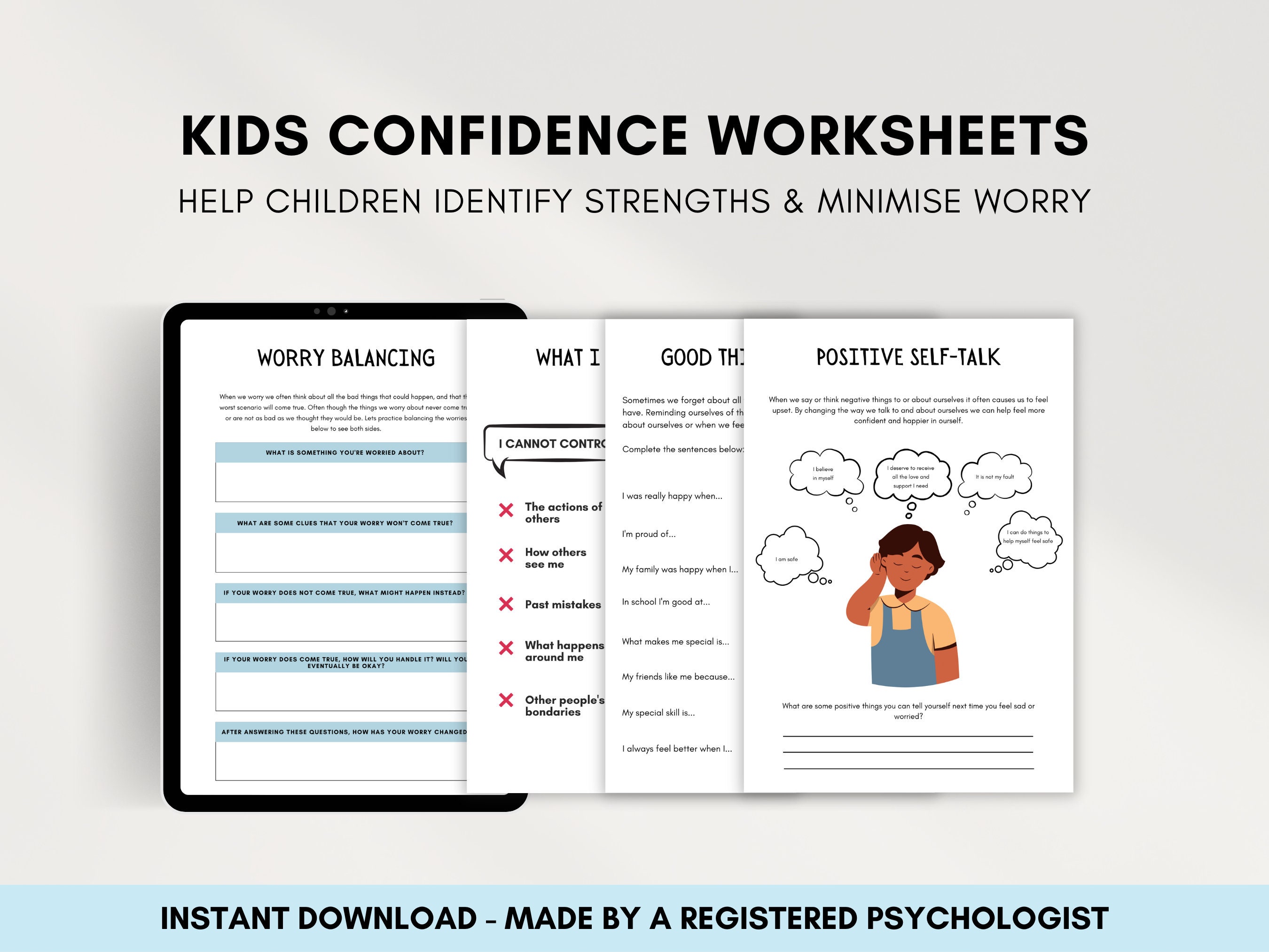 Kids Confidence Building Worksheets Bundle, Positive Self Talk ...