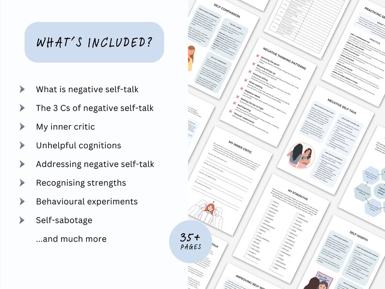 Negative Self-talk Therapy Worksheets: Inner Critic Exercises (PDF ...