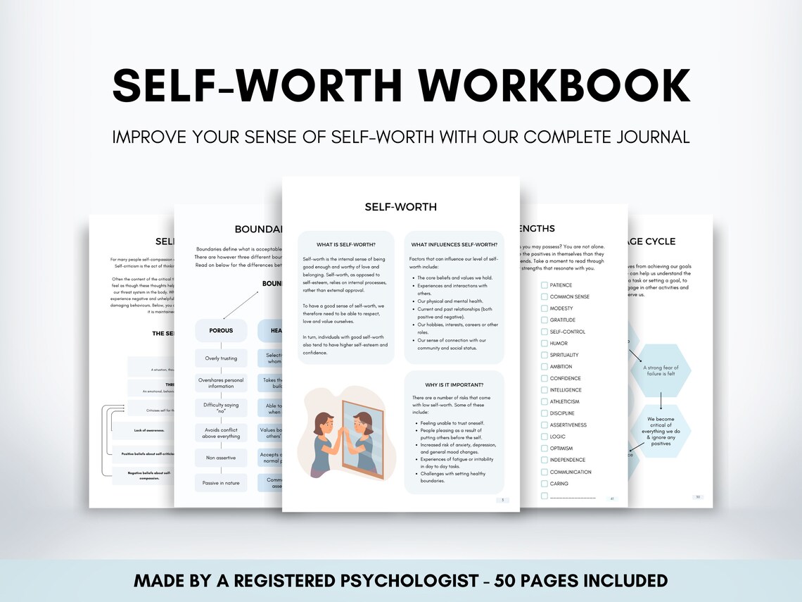 Self Worth Worksheets for Building Self Esteem and Self Confidence ...