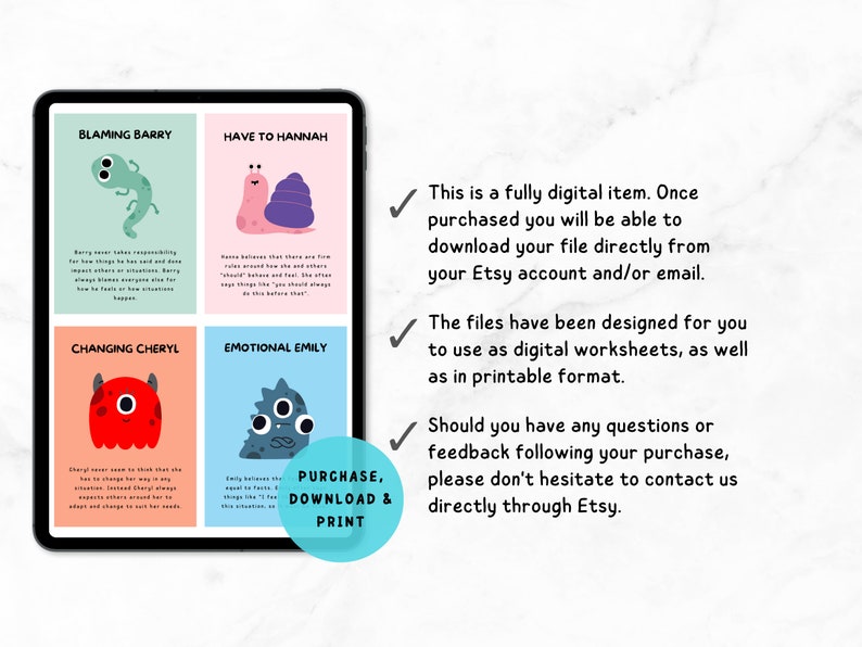 Automatic Negative Thought Cards, Worry Monster, Cognitive Distortions ...