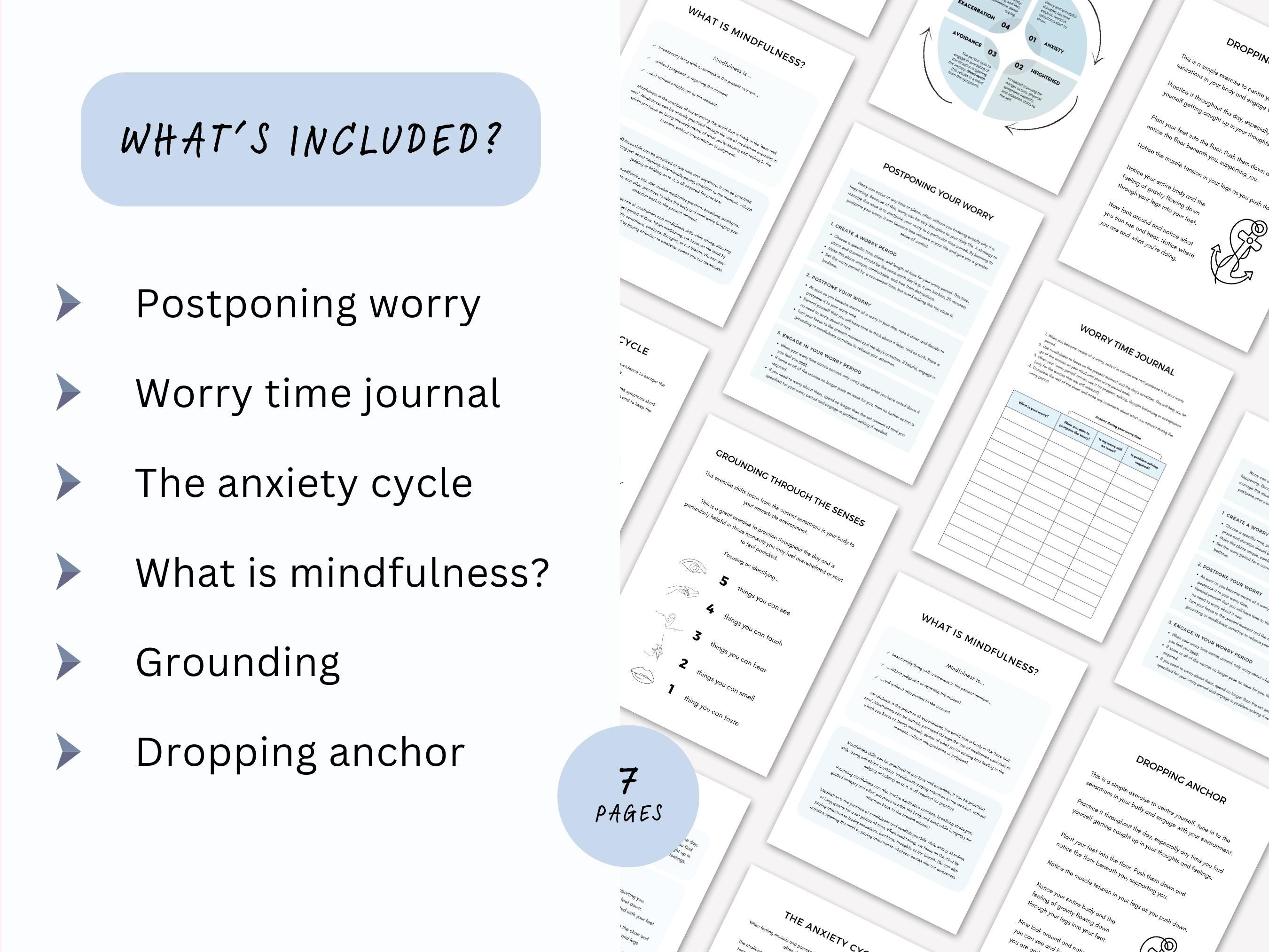 Worry Time Therapy Worksheets: Anxiety & Mindfulness (counseling ...