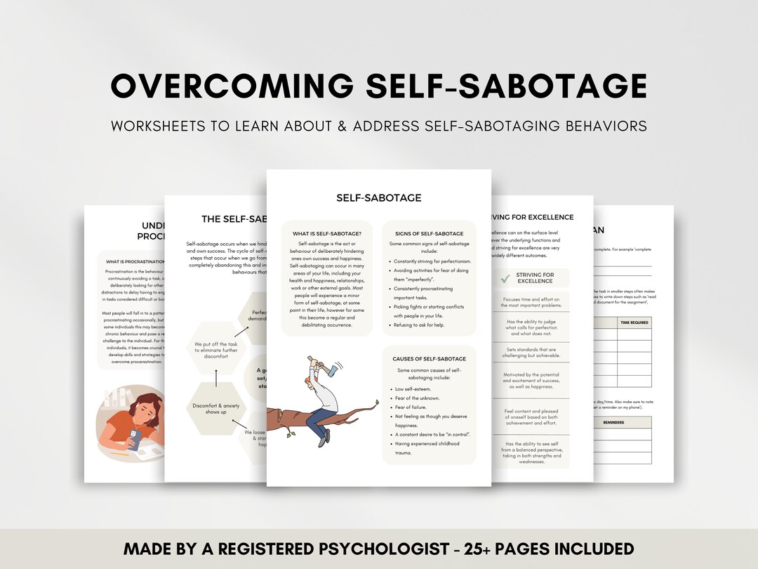 Self Sabotage Worksheets for Overcoming Self Defeating Behavior and ...