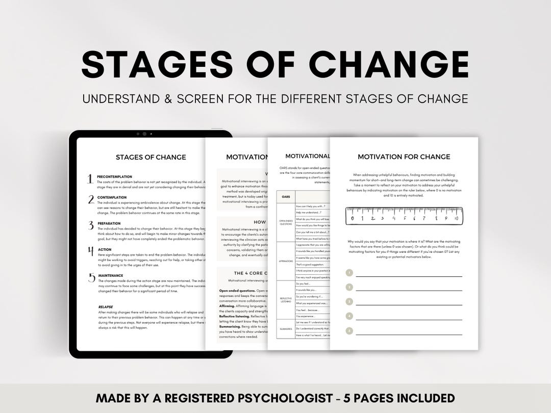 Stages of Change Motivational Therapy Education Worksheets for ...