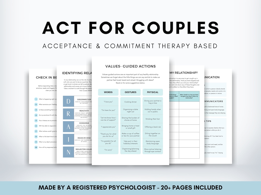 ACT Therapy Worksheets for Couples: Healthy Relationships Workbook ...