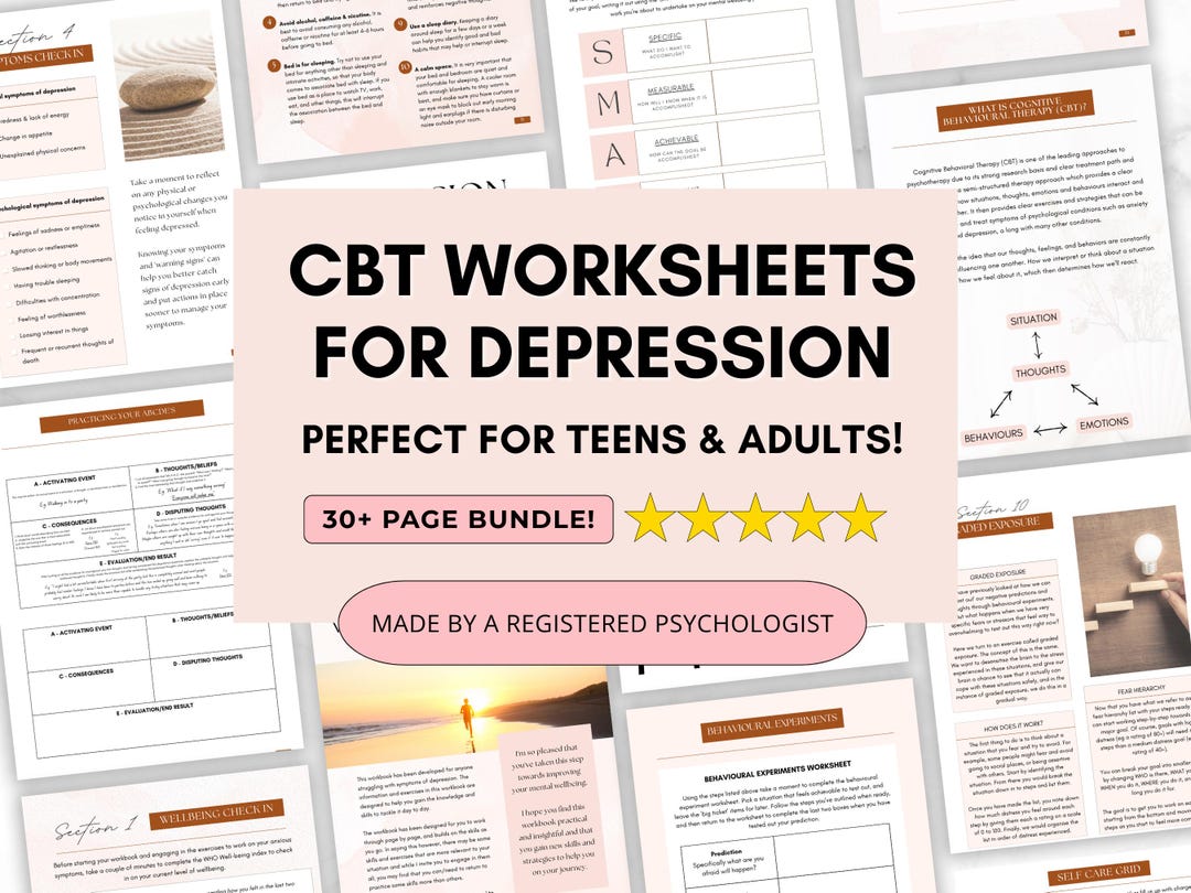 CBT for Depression Worksheets Bundle for Adults and Teens (PDF Digital ...