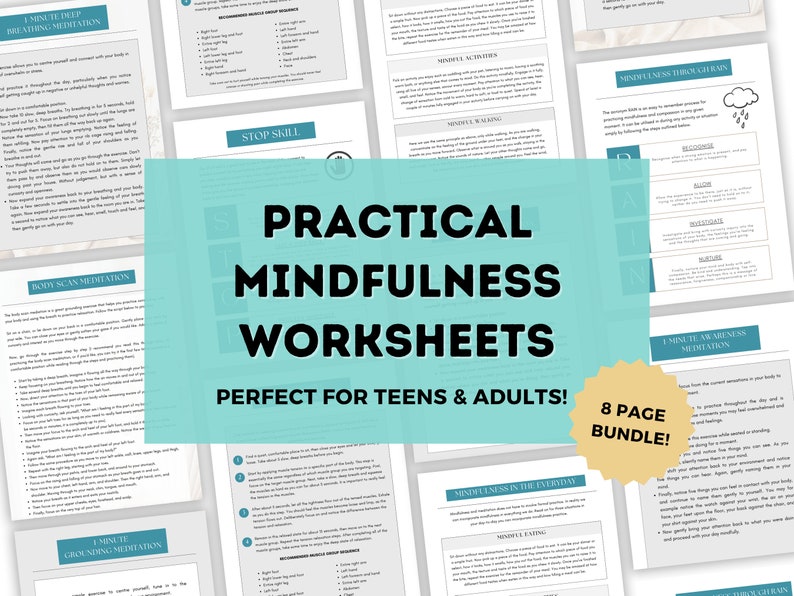 Practical Mindfulness Worksheets Bundle Mindfulness Worksheets for ...