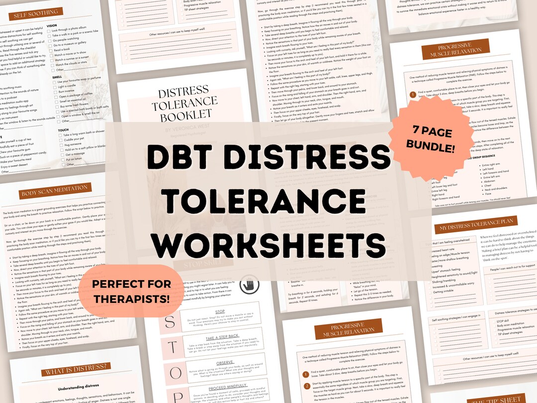 DBT Distress Tolerance Worksheets Bundle: Mental Health (digital ...