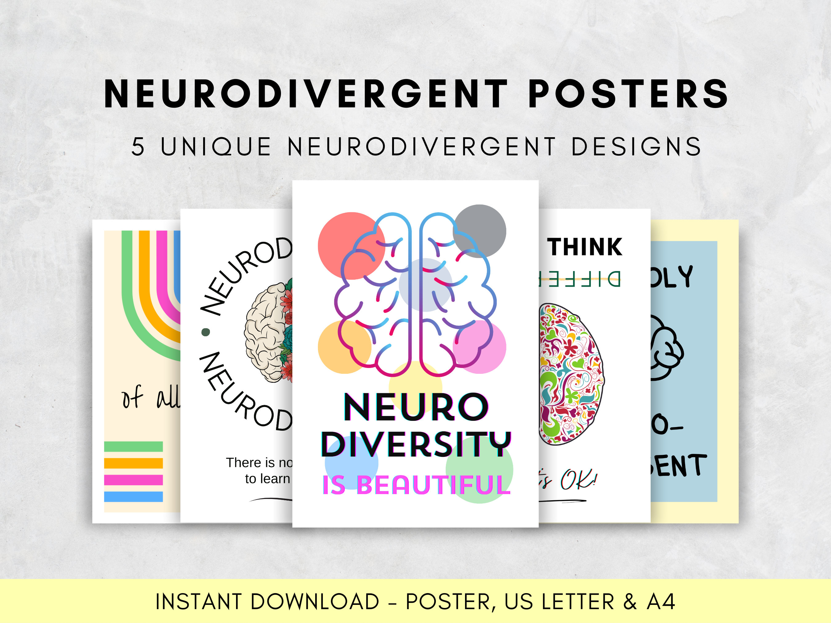 Neurodivergent Poster Bundle for ADHD Awareness, Neurodiversity Print for Kids Confidence ...