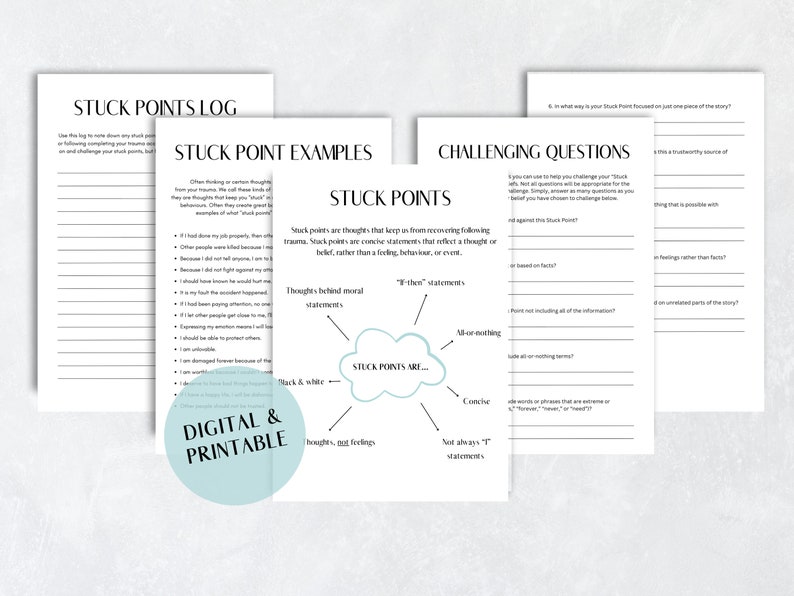 Stuck Points Therapy Worksheets Bundle CPT Therapy CBT Worksheets for ...