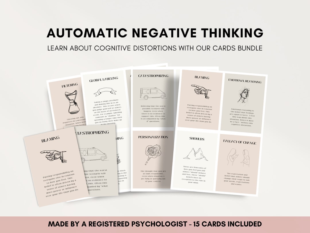 Automatic Negative Thinking, Cognitive Distortion Cards Bundle, CBT ...