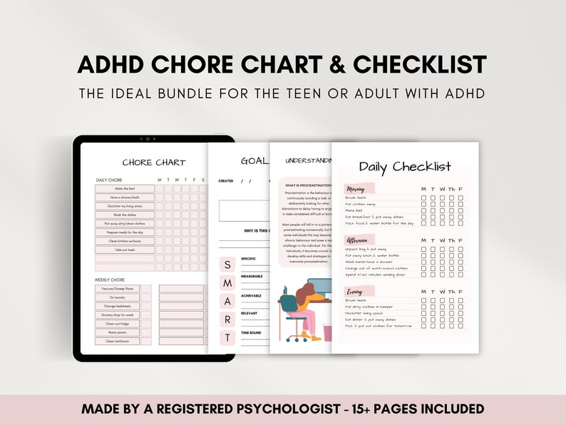 ADHD Chore Chart and Checklist Bundle, ADHD for Teens, Procrastination ...