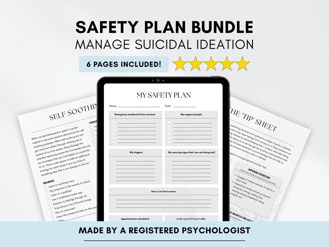 Mental Health Safety Plan Bundle for Managing Suicidal Ideation (PDF ...