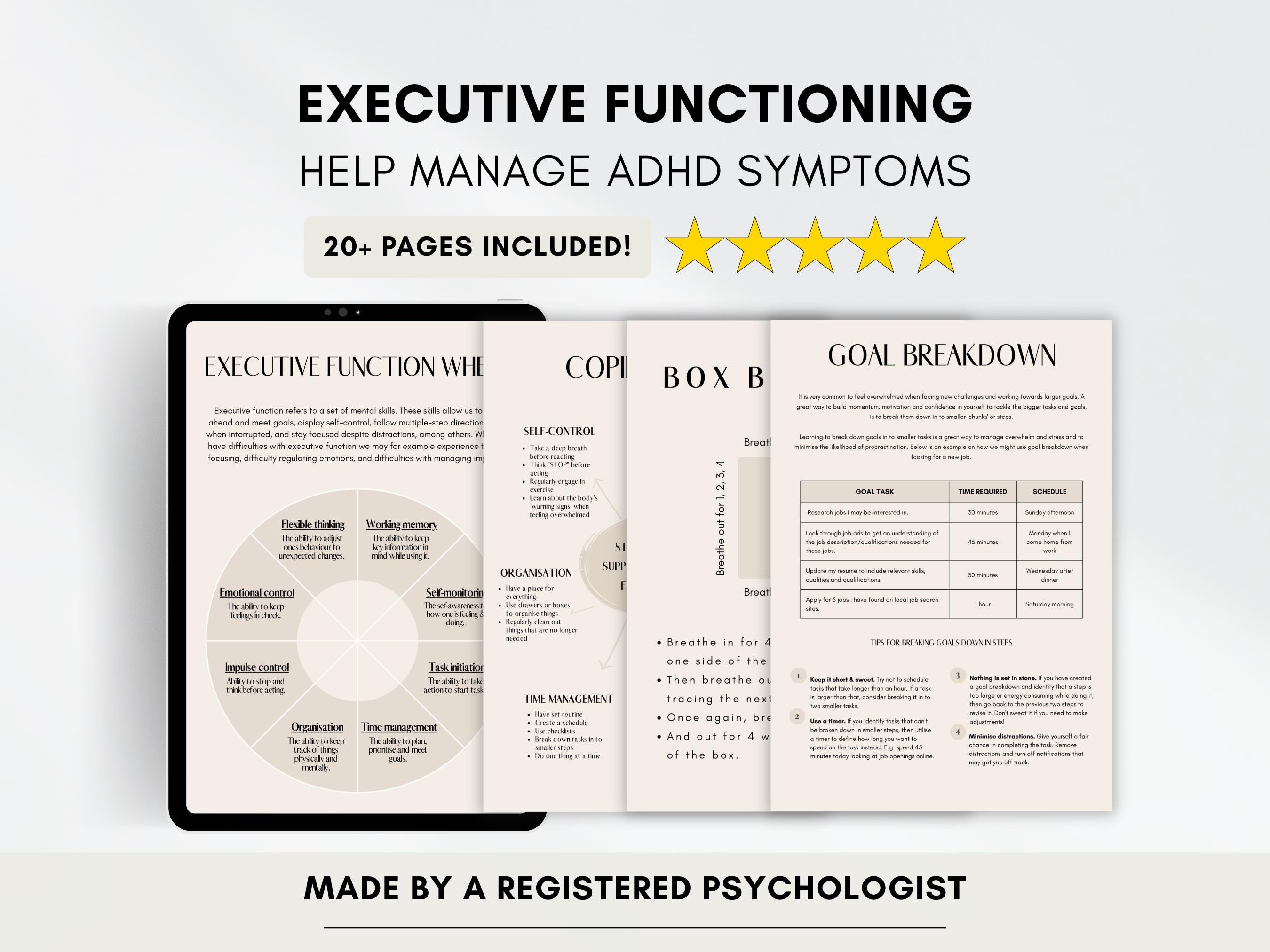 ADHD Executive Functioning Worksheets: Therapist Client Bundle ...