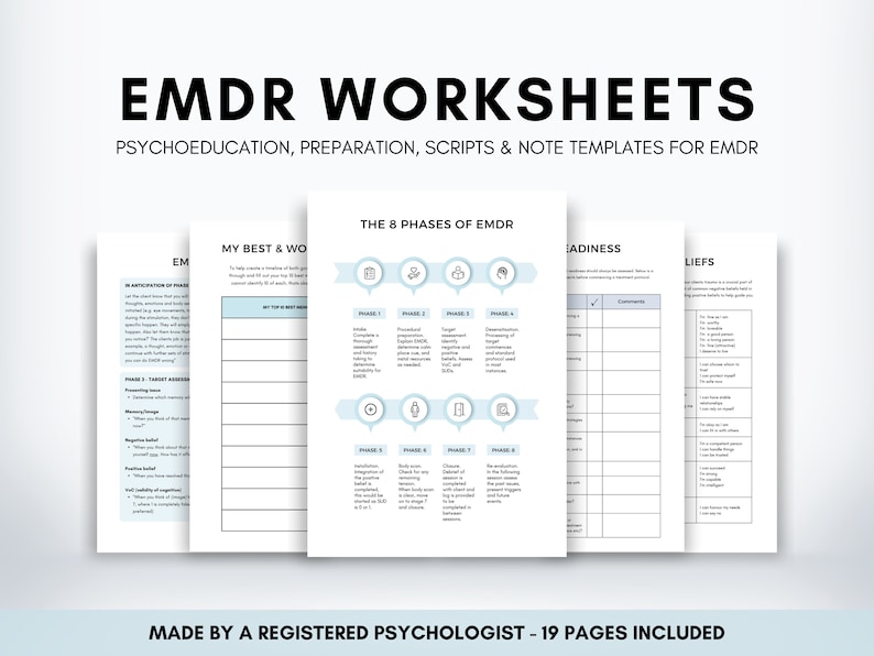 EMDR Therapy Worksheets and Case Notes Template Bundle for Therapist or ...