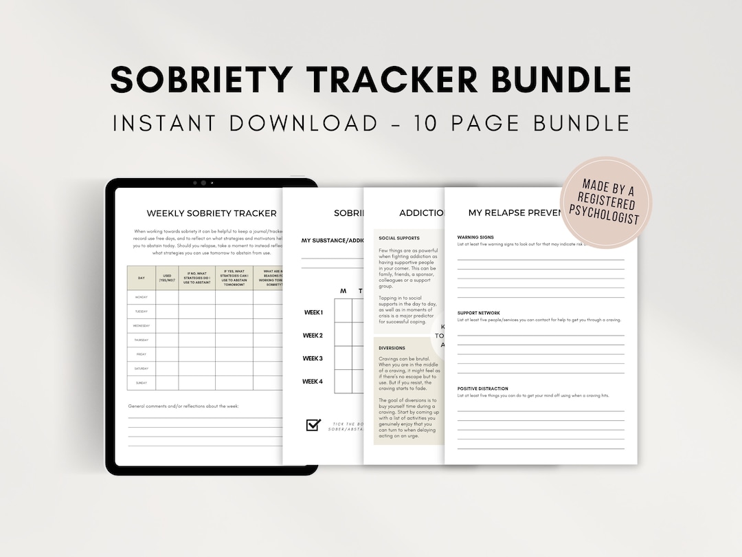 Sobriety Tracker Worksheets For Overcoming Addiction And Etsy