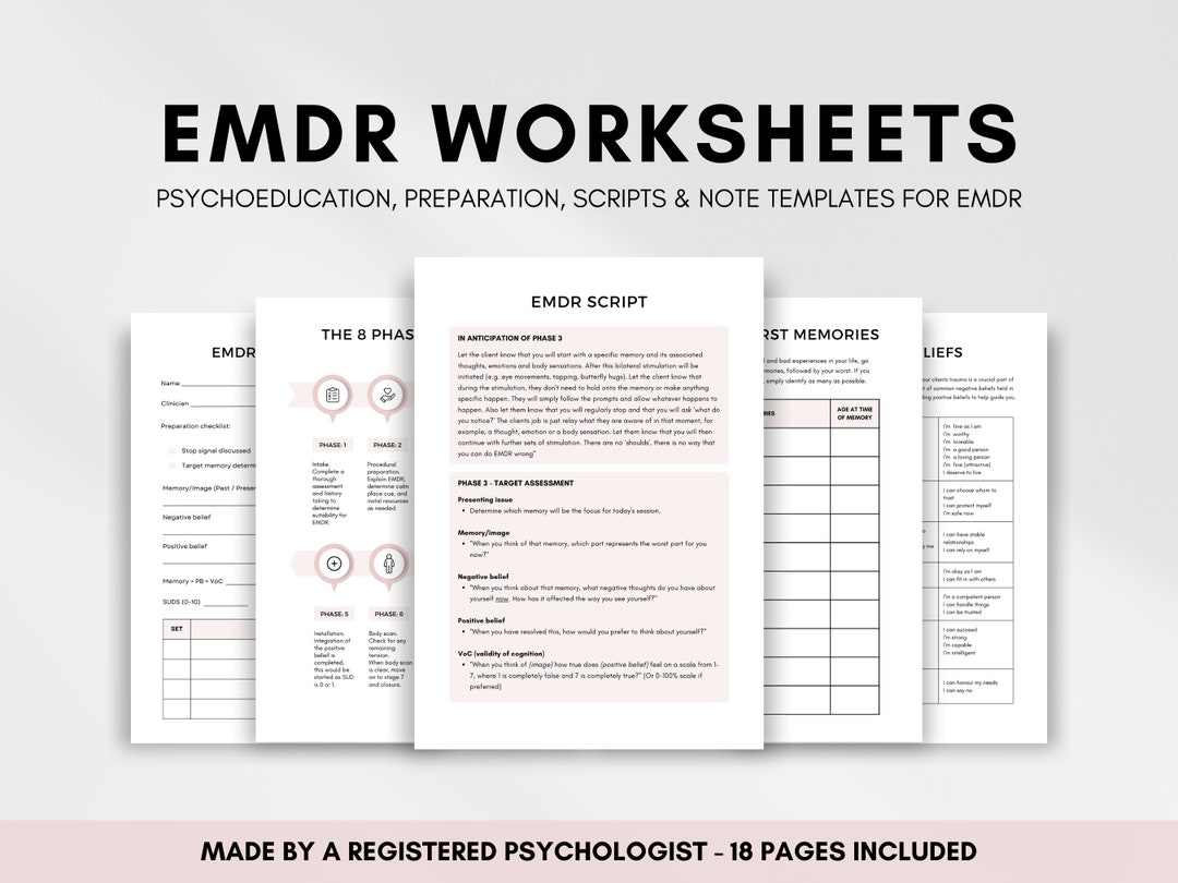 EMDR Worksheets and Psychoeducation Bundle, 8 Phases of EMDR Client ...
