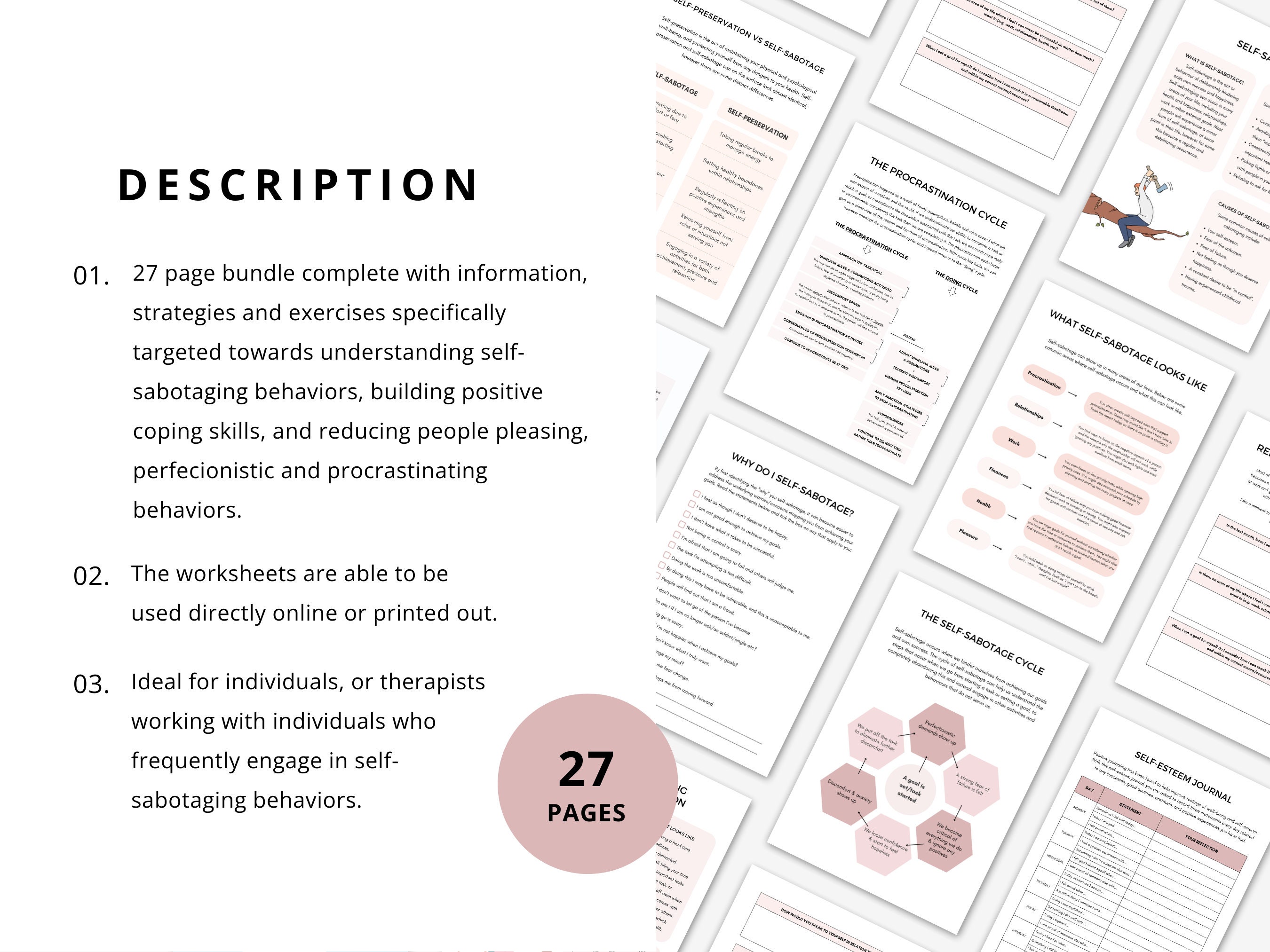 Self Sabotage Worksheets: Overcoming Procrastination, Self Esteem ...