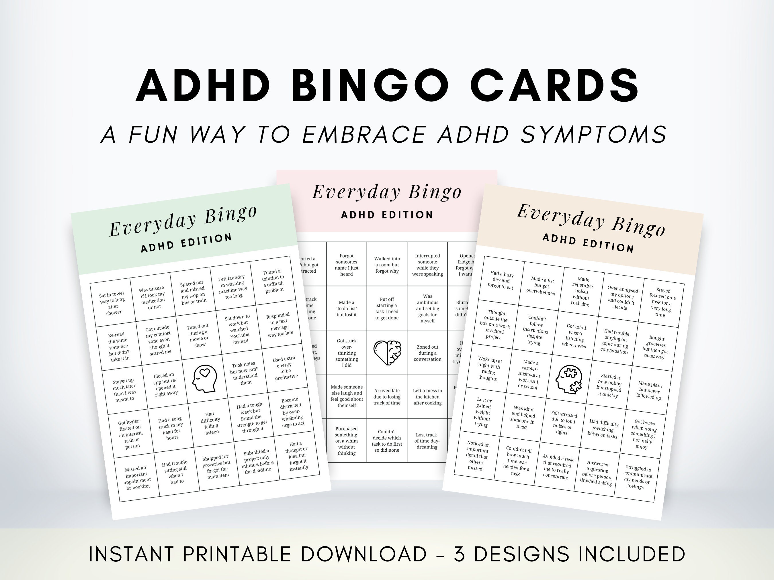 ADHD Mental Health Bingo, Executive Functioning Skills Game for Adults ...