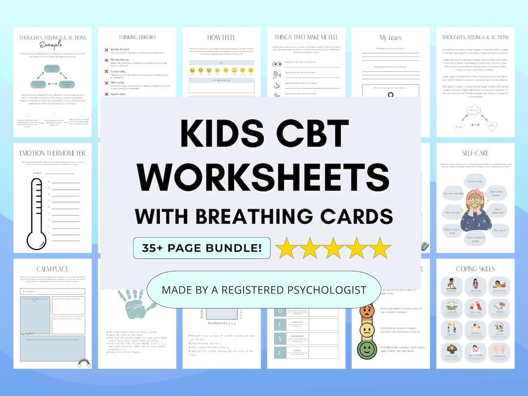 Kids CBT Worksheets Mega Bundle: Coping Skills & Breathing Cards (PDF ...