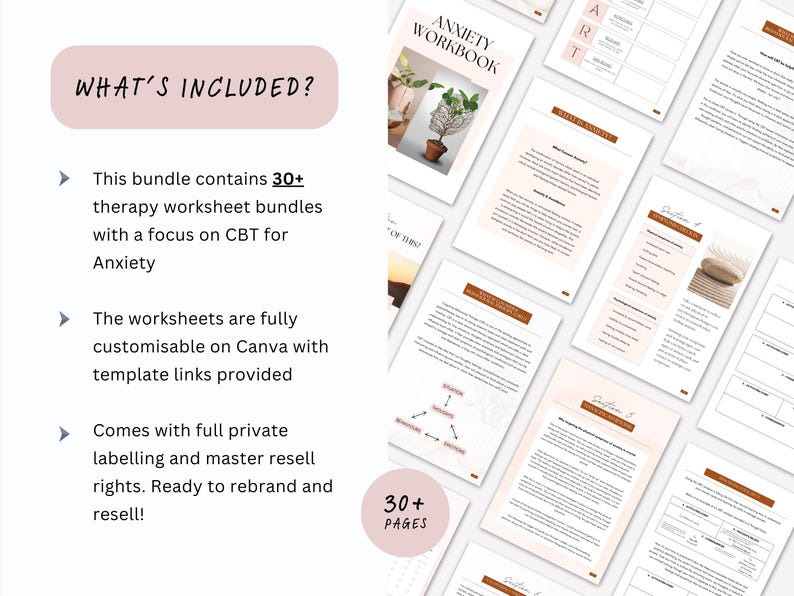 CBT Anxiety Worksheets Bundle: Canva Editable With Master Resell Rights ...