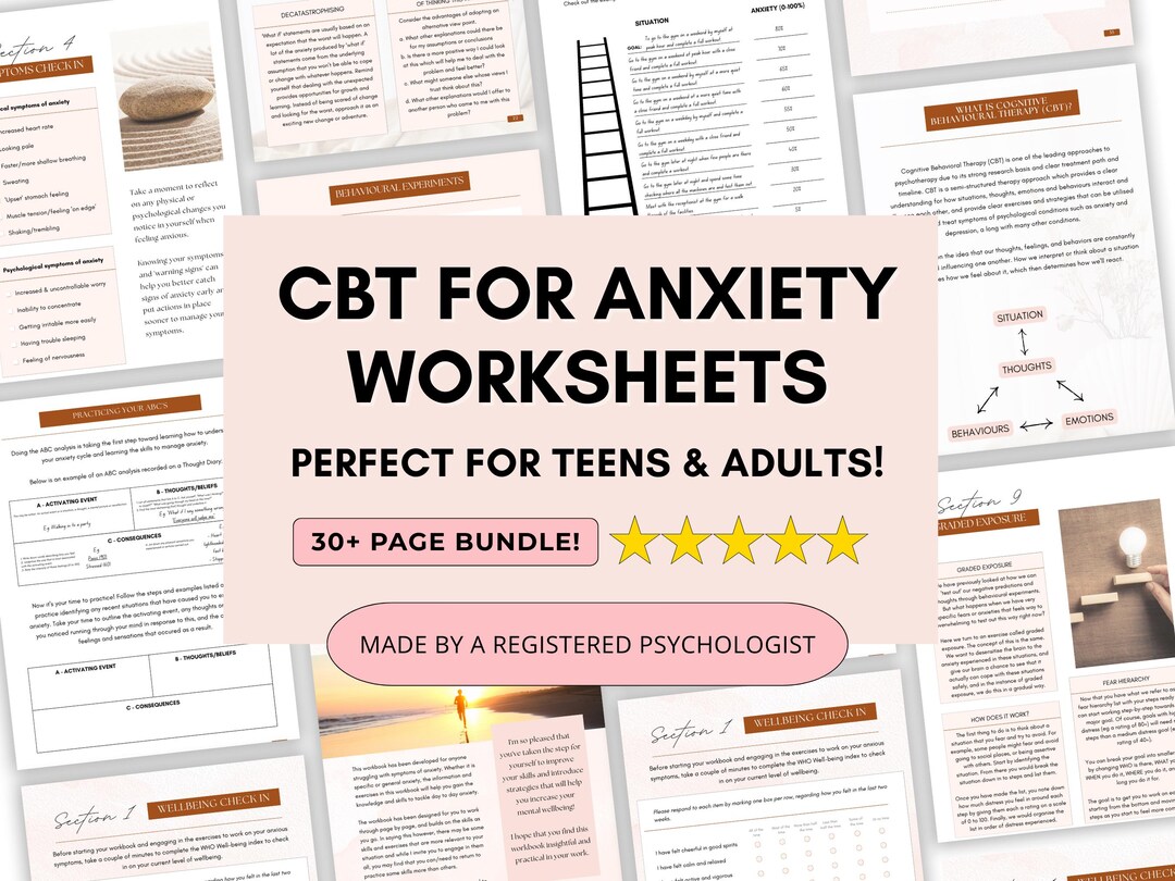 CBT for Anxiety Worksheets Bundle for Adults and Teens (PDF Digital ...