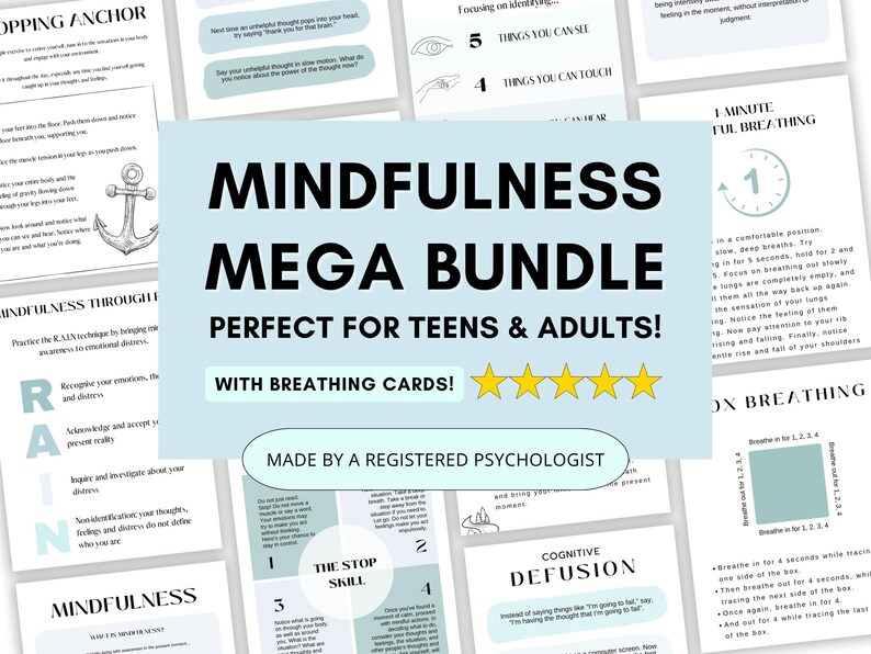 Mindfulness Mega Bundle: Worksheets & Breathing Cards for Teens and ...