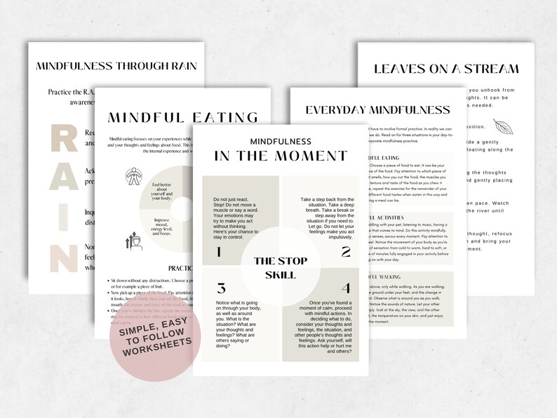 Mindfulness Worksheets for Adults and Teens Mindfulness Breathing Cards ...