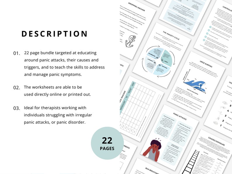 Panic Attacks Therapy Worksheet Bundle for Managing Anxiety Cycle With ...