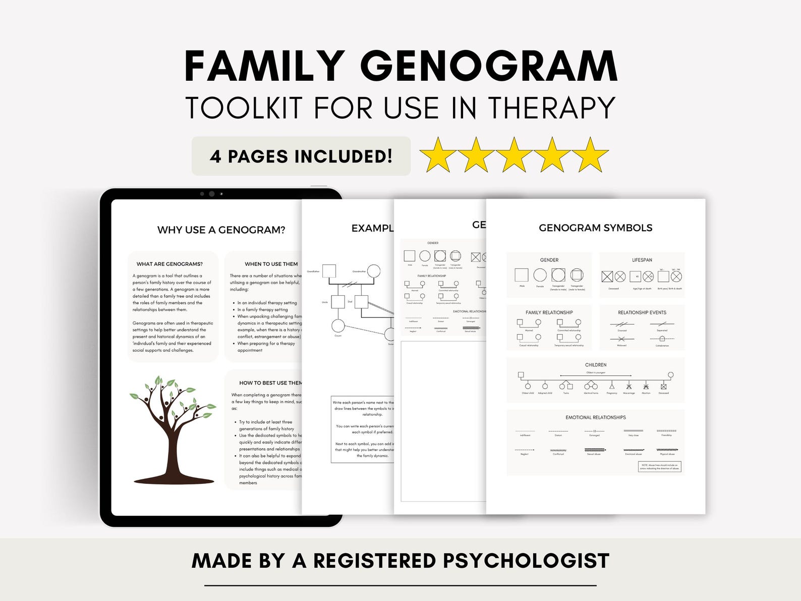 Family Genogram Template With Therapy Educational Handouts (PDF Digital ...